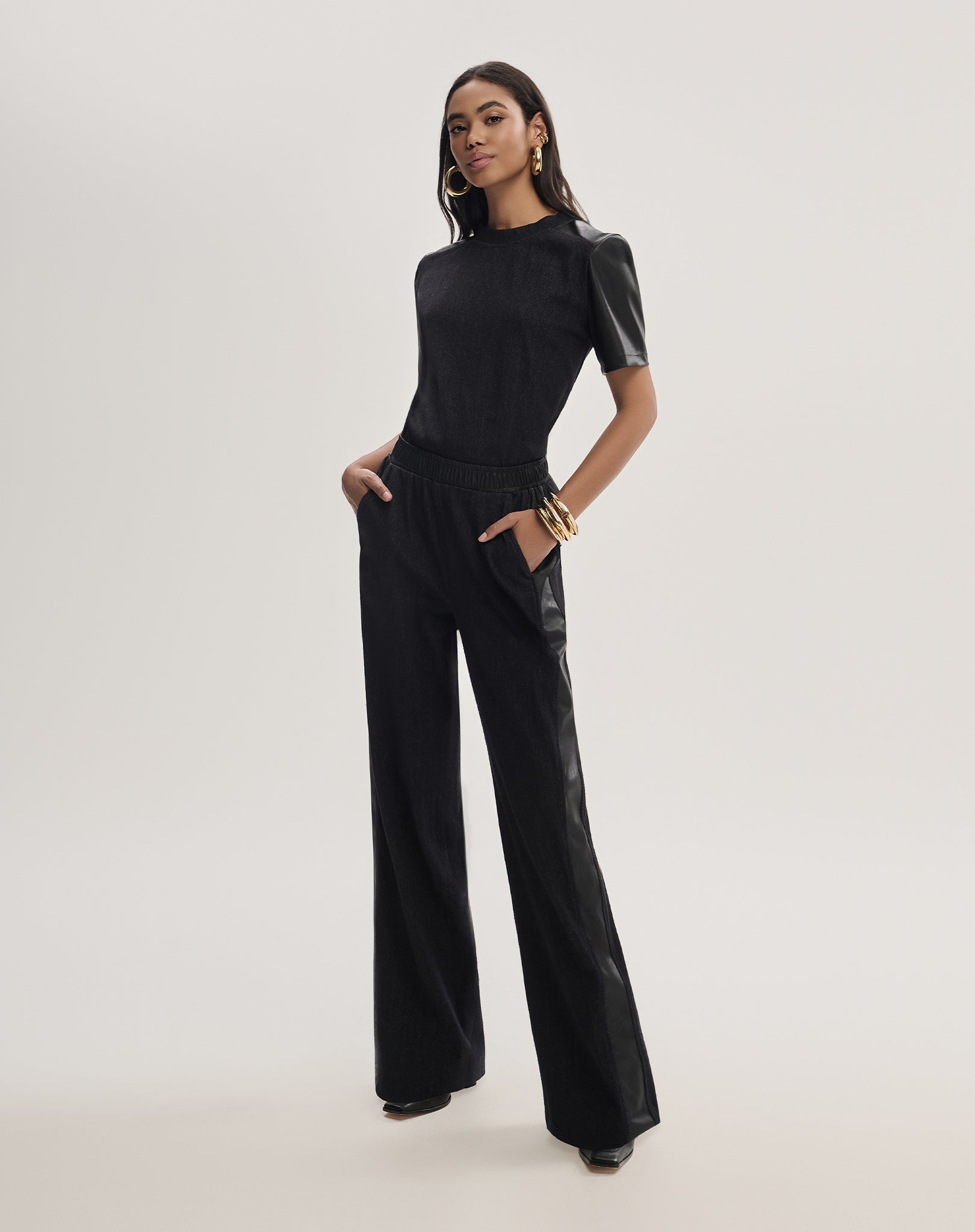 Calça Wide Leg Moletom e PU – CLAUDIA RABELO